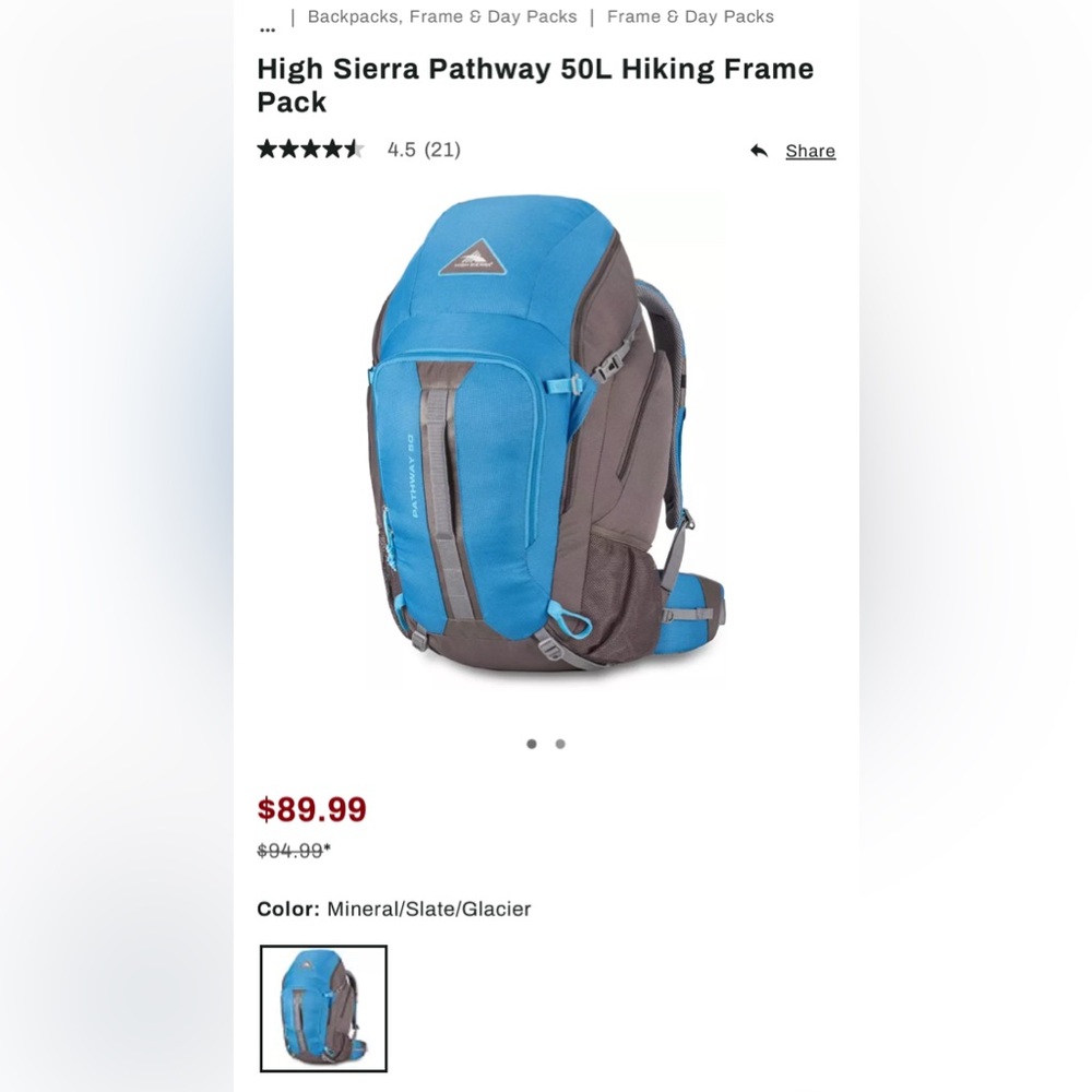 High Sierra Pathway 50l Hiking Frame Pack - Gem